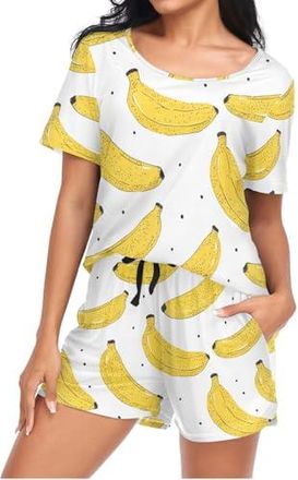 Mnsruu Ensemble de pyjama à manches courtes pour femme, motif bananes jaunes, vêtements de détente avec poche, taille S, G147, S