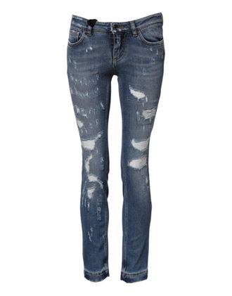 Dolce & Gabbana Womens Blue Pretty Tattered Skinny Denim Jeans Cotton Elastane Clothing