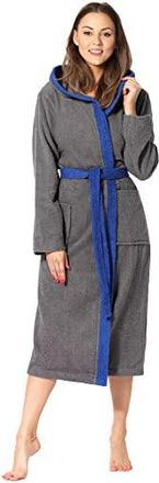 Ladeheid Peignoir de Bain Éponge 100% Coton Femme LA40-191 (Gris Foncé-12/Bleu-28, L)