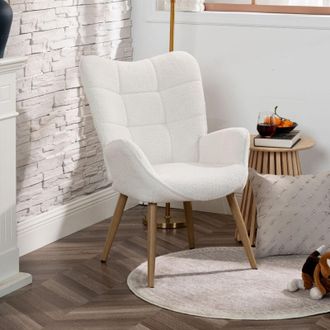 M&S Collection Fauteuil scandinave en tissu bouclette blanc et naturel - KINAS