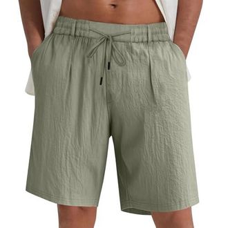 Generic Short dentra&icirc;nement en coton et lin pour homme - Taille &eacute;lastique - L&eacute;ger - Avec poches - Coupe r&eacute;guli&egrave;re, Vert, XXL