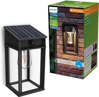 Philips Geri UltraEfficient Solar-Wandleuchte f&uuml;r den Au&szlig;enbereich, quadratisch, austauschbare Solarlampe, Bewegungssensor, 2700K warmwei&szlig;es Licht, Schwarz