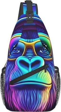 Generic Sac &agrave; bandouli&egrave;re amusant Gorilla Dj Neon - Sac &agrave; dos de voyage pour homme - Sac &agrave; dos de randonn&eacute;e