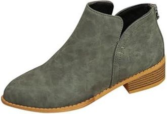 Generic Bottines Chelsea d&eacute;contract&eacute;es &agrave; talon bas pour femme - Fermeture &eacute;clair dans le dos - Style classique - Talon bloc plat - Couleur unie - Pour lext&eacute;ri