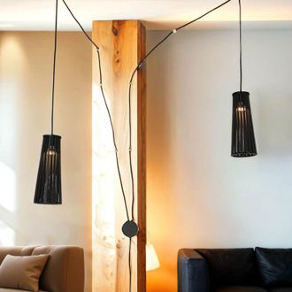 Licht-Erlebnisse Suspension avec interrupteur Bois Noir 2 feux Dover
