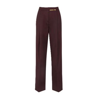 Elisabetta Franchi Hosen aus k&uuml;hlem Wollstoff mit Schmuckplakette - - Trousers - Damen - Braun - XS