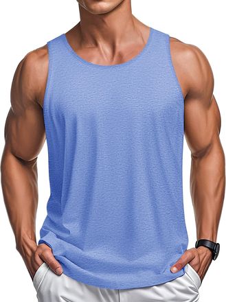 Magcomsen Tank Top Herren Baumwolle Achselshirts Atmungsaktiv Sport Tanktop Leicht Muskel Shirt f&uuml;r Sport, Hellblau, 2XL