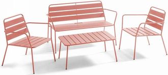 Oviala Salon de jardin 4 places et 1 table basse en acier argile - Palavas