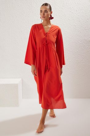 Trendyol Maxikleid f&uuml;rs Strandtr&auml;gen, gerade Passform - Rot