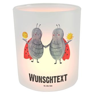 Mr. & Mrs. Panda Personalisiertes Windlicht Sternzeichen Zwilling - Personalisierte Geschenke, Geburtstag Mai, Windglas, mit Namen, Zwillinge, Windlichter, Marienk&auml;fer