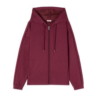 Oltre Offene Kapuzen-Sweatshirt mit Paspelierung - - Sweatshirts & Hoodies - Damen - Rot - M