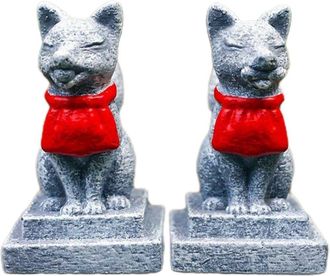 Generic 2 St&uuml;ck Inari-schrein, Heilige F&uuml;chse, Miniatur-Harz, Japanische -Statue, Kitsune-kuchenaufsatz, Feengarten-Figuren, Schrein-Figuren-Modelle