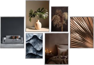 Wackadoo Bilderrahmen Set 6er 4 St. 30x40 cm, 2 St. A4 21x29,7 (DIN A4) mit echten Glasscheiben, verschiedene Größen silber, photo frame Poster