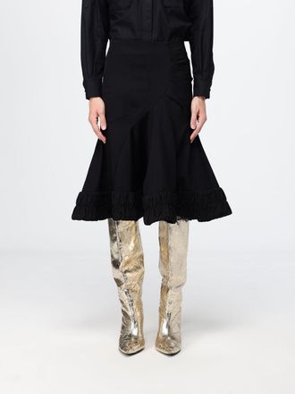 Dries Van Noten Jupe midi &eacute;vas&eacute;e en m&eacute;lange de coton &agrave; taille haute