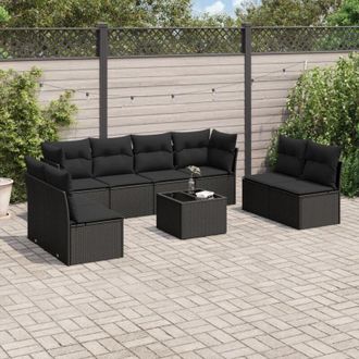 vidaXL 9-tlg. Garten-Sofagarnitur mit Kissen Schwarz Poly Rattan - Vidaxl
