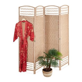 Relaxdays Paravent, 4-teilig, Raumtrenner faltbar, HxB 180x180 cm, Trennwand f&uuml;r innen, Papierseil, Bambusstreben, Natur