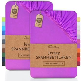 NatureMark 2er Pack Kinder Jersey Spannbettlaken, Spannbetttuch 100% Baumwolle in vielen Größen und Farben MARKENQUALITÄT ÖKOTEX Standard 100 | 70x140 cm - lila