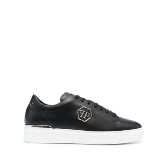 Philipp Plein Leder Lo-Top Sneaker Hexagon - - Shoes - Herren - Schwarzk - 45 EU