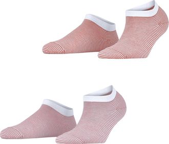Esprit Damen Sneakersocken Fine Stripe Multipack W Sn Baumwolle kurz gemustert 2 Paar, Mehrfarbig Pink Red 0200, 39-42