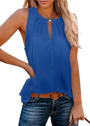 Minetom Femmes D&eacute;bardeur Hauts &Eacute;t&eacute; Col en V sans Manches Blouse Haut Sexy Gilet Chemise Plage Gilet Haut Chemisier D&eacute;contract&eacute; Tank Tops T-Shirt A Bleu S