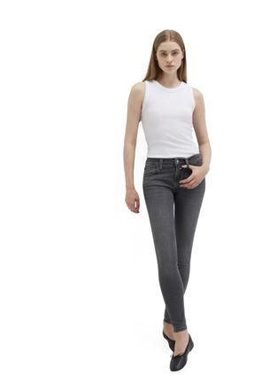 Mavi Damen Adriana Jeans, Dark Grey Distressed Street, Mid-Rise, Super Skinny, 28W 32L