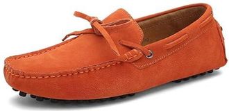 Generic Mens Loafers Shoe Square Toe Nubuck Leather Moccasins Driving Loafers Flat Heel Flexible Anti-Slip Classic Slip-on(Orange,39 EU)