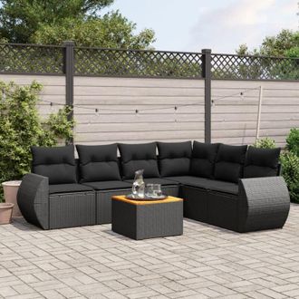 vidaXL Vidaxl - Salon de jardin 7 pcs avec coussins noir r&eacute;sine tress&eacute;e