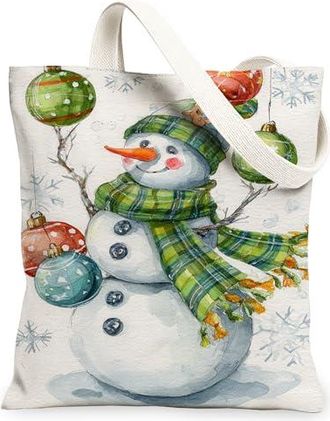 Generic Sacs fourre-tout en toile motif bonhomme de neige, sacs de courses r&eacute;utilisables, l&eacute;gers et lavables &agrave; l&eacute;paule S, Blanc, 13x15 Inch