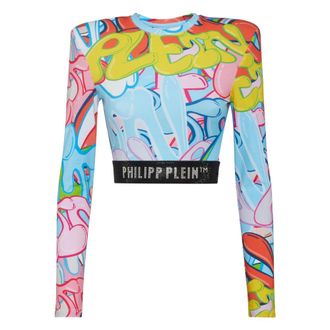 Philipp Plein Femme, Tops, Multicolore, Taille: 36 FR T-Shirt Col Rond Bombing Graffiti