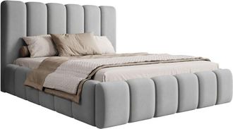 Selsey Biscottino - Polsterbett 180x200 mit Bettkasten, Lattenrost, Samtbezug, hellgrau - Selsey