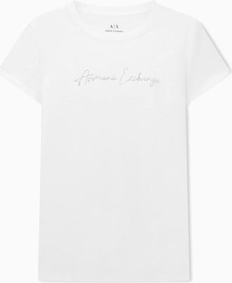 A|X Armani Exchange Womens Short Sleeve Big Signed Logo T-Shirt, White, S
