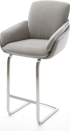 DELIFE Barstuhl Luan-Flex Strukturstoff Soft Grau Freischwinger Flach Edelstahl Silberfarben, Barst&uuml;hle