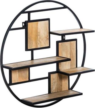 Made In Meubles Made In Meubles - &Eacute;tag&egrave;re ronde en bois de manguier et m&eacute;tal noir - 80 cm de hauteur et largeur - Design industriel moderne pour bureau ou salon