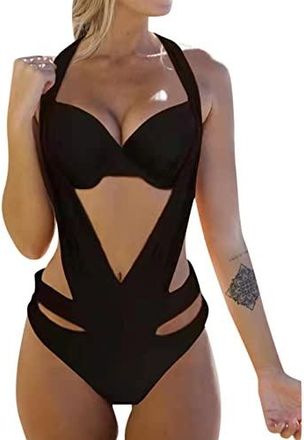 Generic Maillot de bain une pi&egrave;ce pour femme - Monokini d&eacute;t&eacute; modeste - Contr&ocirc;le du ventre - Rembourr&eacute; - Pour la plage, Noir, XL