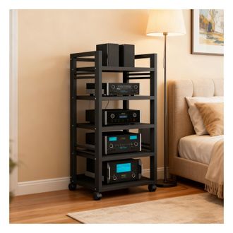 Generic HiFi-Schrank, Multimedia-AV-Schrank mit Rollen, 5-stufiges Audio-Video-Regal, Holzschrank, Stereo-St&auml;nder, Druckerschrank, for Wohnzimmer, Spielzimmer