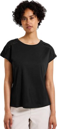 Street One Damen A323312 T-Shirt mit Häkeldetails, Schwarz, 36