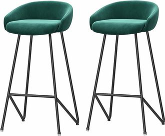 Generic Niedrige Barhocker (66/76 cm) mit Samtbezug und Fu&szlig;st&uuml;tze, ideal f&uuml;r Caf&eacute;s, Pubs, K&uuml;chen, Tresen und Esszimmer