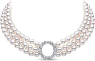 Yoko London collier en or blanc 18ct orné de perles Akoya et de diamant - Argent