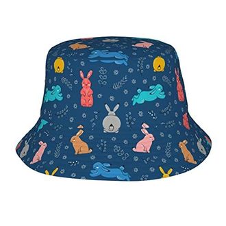 Generic Personnalisé Chapeau Bob Motif Lapin Mignon Noir Chapeaux de Visière Unisex Bobs Femme pour Voyage Sports Hommes