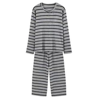 Generic YUJIEBB - V&ecirc;tements de nuit en velours allemand &agrave; rayures grises minimalistes pour femmes en automne et hiver - Pyjama ample chaud, gris, XXL