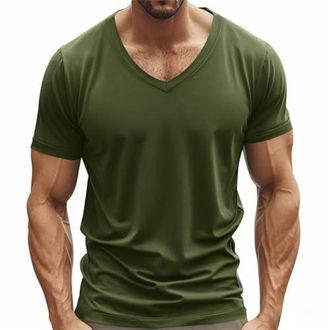 Generic Chemises de sport pour homme - T-shirt de sport &agrave; s&eacute;chage rapide et respirant - Col en V - Coupe d&eacute;contract&eacute;e - Couleur unie - T-shirt original d&eacute;cont
