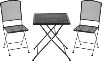 OUTSUNNY Garten Sitzgruppe 3-teiliges Bistro-Set Garnitur 1 Tisch+2 Faltbare Stühle für Terrasse Balkon Metall Grau