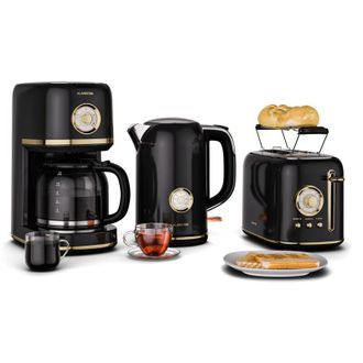 Klarstein Klarstein Victoria Vollst&auml;ndiges Fr&uuml;hst&uuml;cksset Toaster 2 Scheiben mit Br&ouml;tchenaufsatz, Wasserkocher 1,7L, Filterkaffeemaschine 12 Tassen, Retro