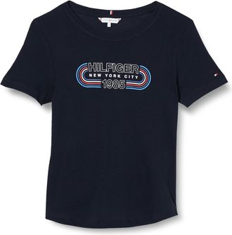 Tommy Hilfiger Damen T-Shirt Kurzarm Slim Fit, Blau (Desert Sky), XS