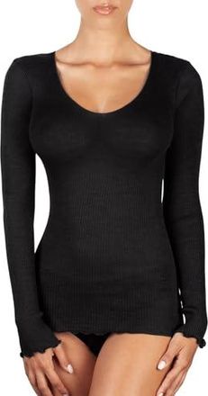 EGi Haut de luxe en laine et soie avec col en V et manches longues. Fabriqué en Italie. - noir - Large/X-Large