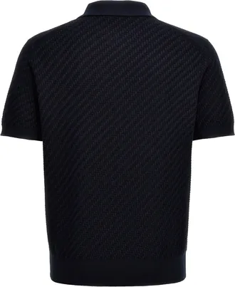 Brioni Woven Knit Cotton Blend Polo Shirt - Navy