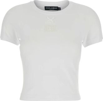 Dolce & Gabbana Femme, Tops, Blanc, Taille: 40 FR Logo Crew Neck T-Shirt