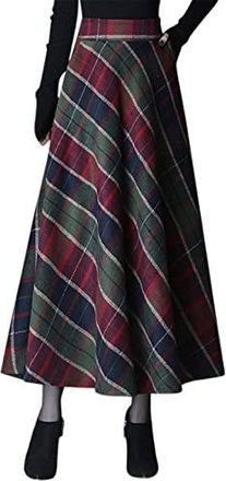 Generic Jupe longue d&eacute;contract&eacute;e pour femme - Jupe trap&egrave;ze pliss&eacute;e - Taille haute - Coupe ample - Jupe &agrave; carreaux fluide - Tenue quotidienne, Vert, XXL