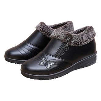 Generic Chaussures dhiver pour Femme Plates sans Lacets Doublure en Peluche Chaude Chaussures De Marche Semelle Antidérapante Rétro Décontractée Confortables 