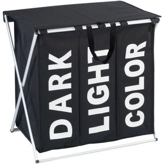 WENKO Gro&szlig;er W&auml;schekorb trio top black 118 l, Beh&auml;lter f&uuml;r schmutzige Kleidung 3 F&auml;cher Wenko